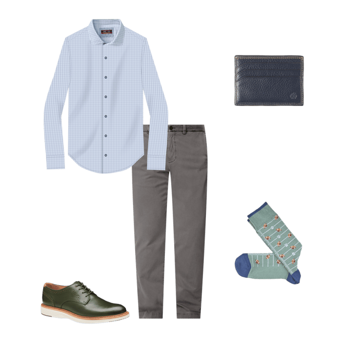 Men's XC4® Motion Long-Sleeve Dress Knit Shirt in White/Navy Grid