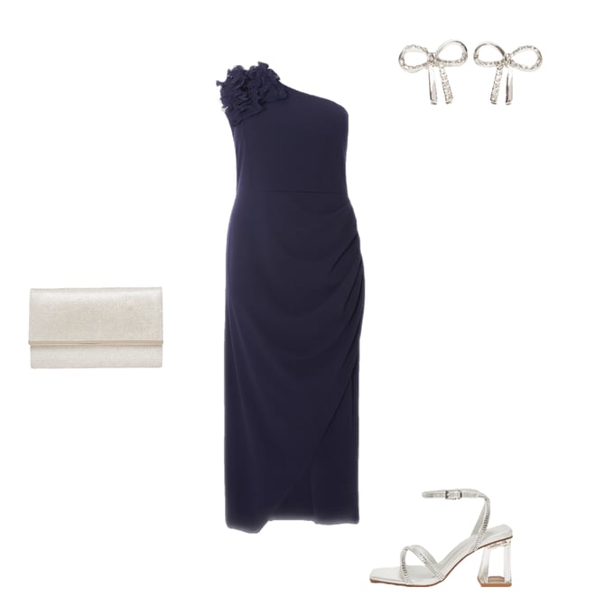 Curve Navy One Shoulder Maxi Dress - QUIZ Clothing