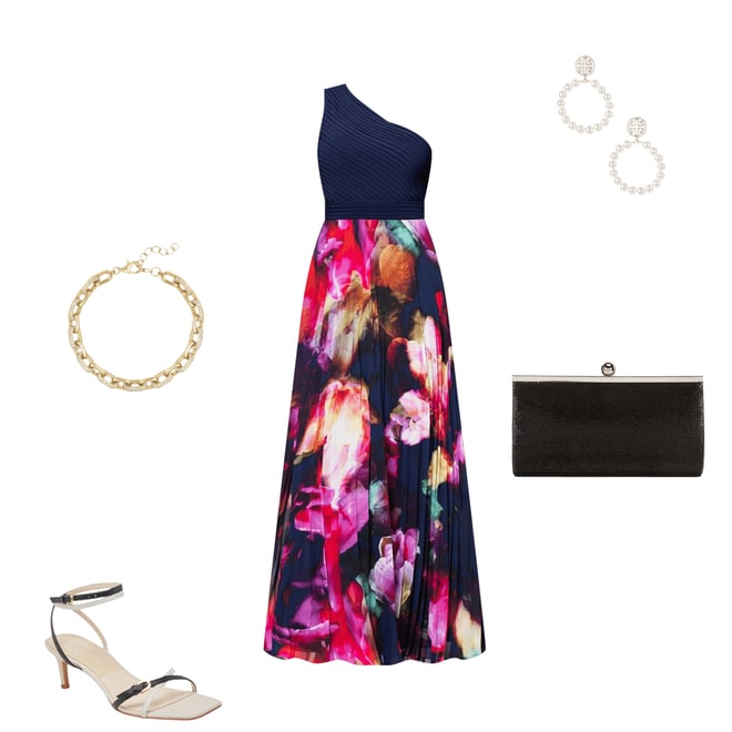 Xscape Chiffon Floral Print One-Shoulder Neck Sleeveless Xscape Chiffon Floral Print One-Shoulder Neck Sleeveless