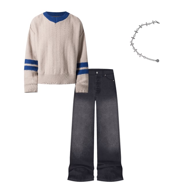 Varsity V Neck Sweater - Off White/Blue | mnml | shop now Varsity V Neck Sweater - Off White/Blue | mnml | shop now