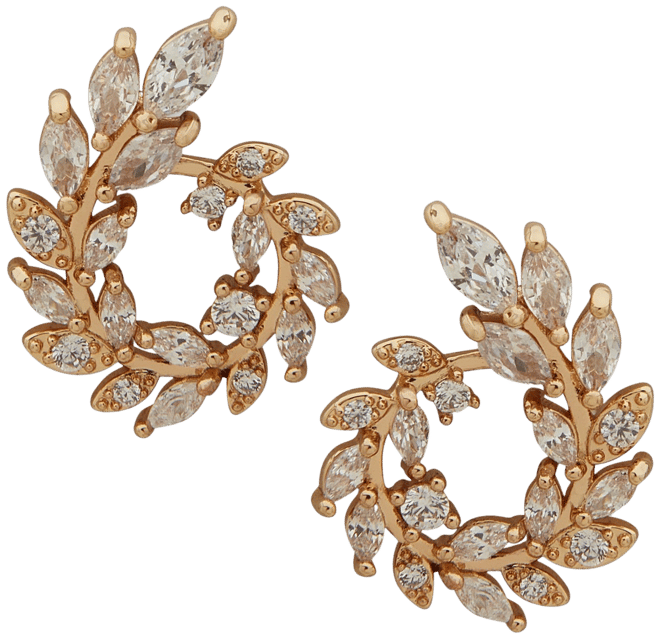 Gold Tone Crystal Wreath Spiral Stud Earrings