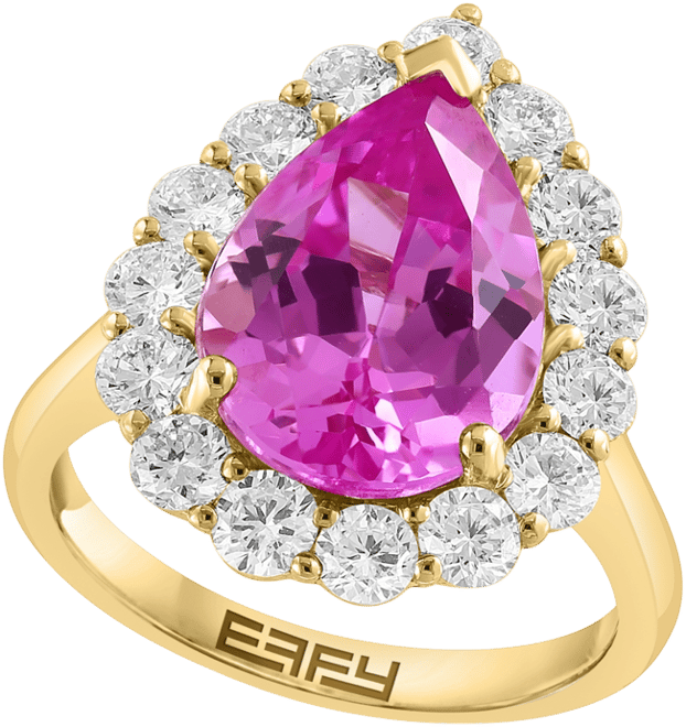EFFY Collection EFFY Lab Grown Pink Sapphire 5 5 8 ct. t.w Lab Grown Diamond 1 1 3 ct. t.w. Halo Ring in 14k Gold Macy s