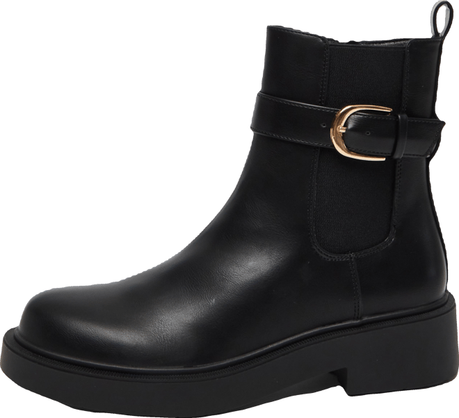 Black Faux Leather Chunky Buckle Boots - QUIZ Clothing