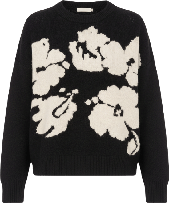 Vince Camuto Women's Crewneck Floral Motif Long- Sleeve Sweater