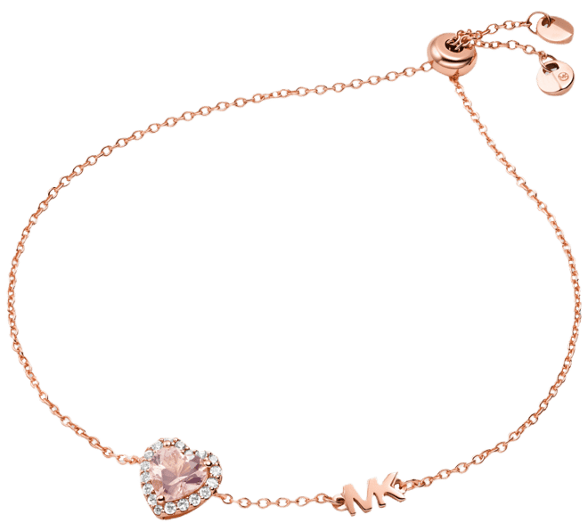Michael Kors 14k Rose Gold Plated Sterling Silver Crystal Heart Halo Slider Bracelet Macy s